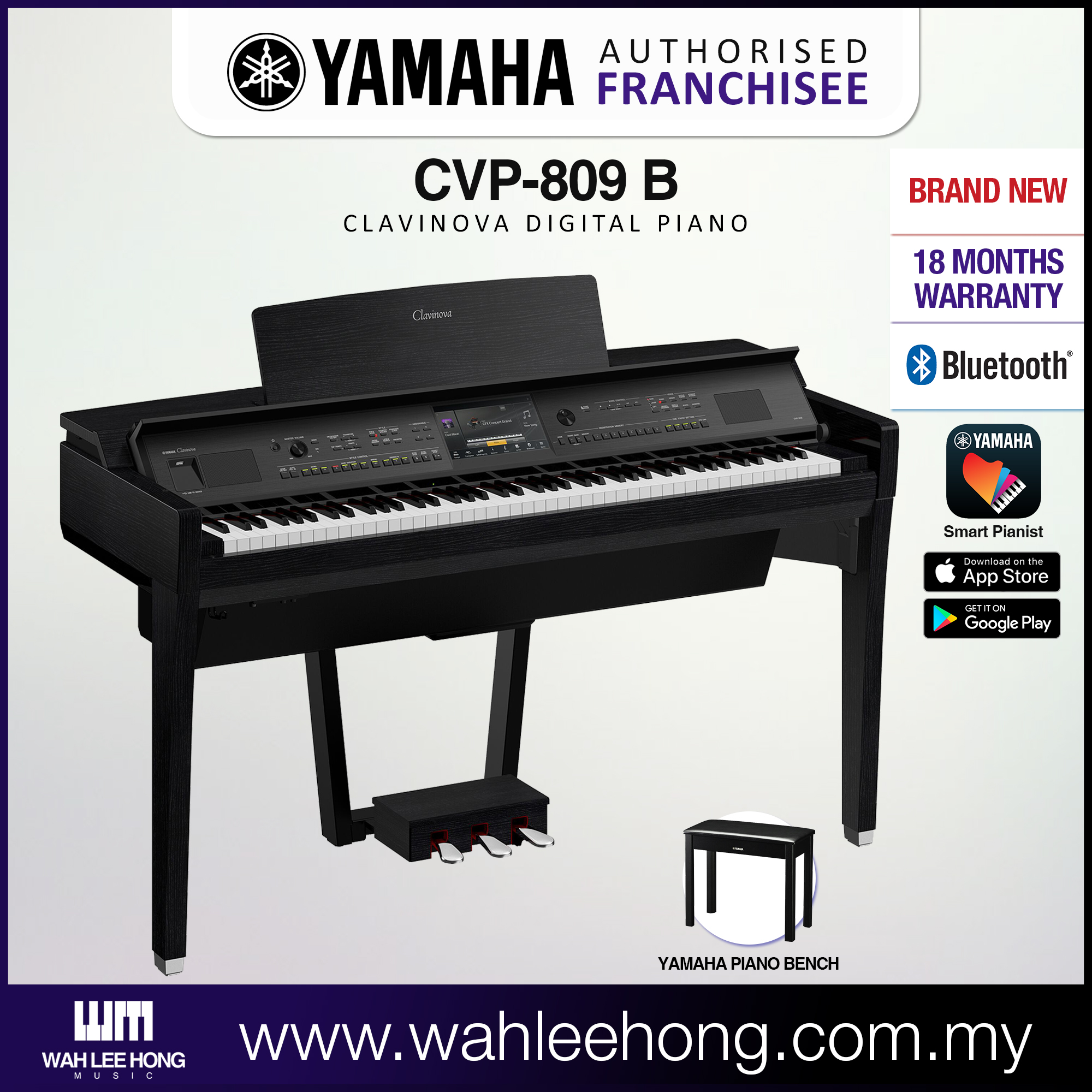 Yamaha Clavinova CVP-809 Digital Piano With Piano Bench - Black (CVP809 ...