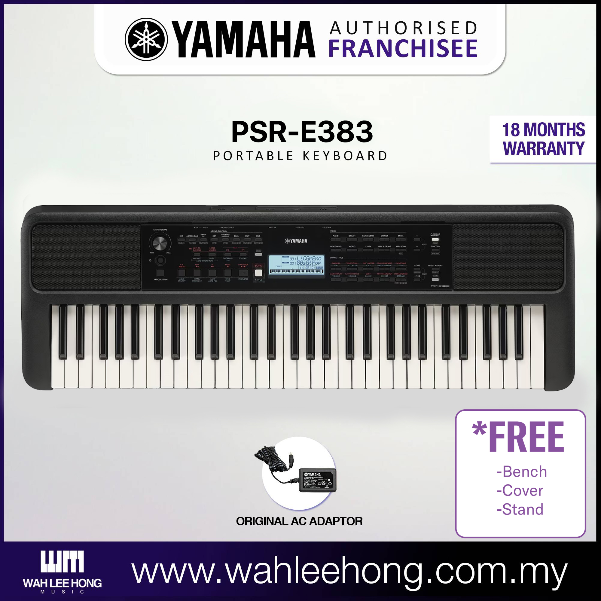 Yamaha PSR-E383 61-Keys Portable Keyboard with Original Adapter ...