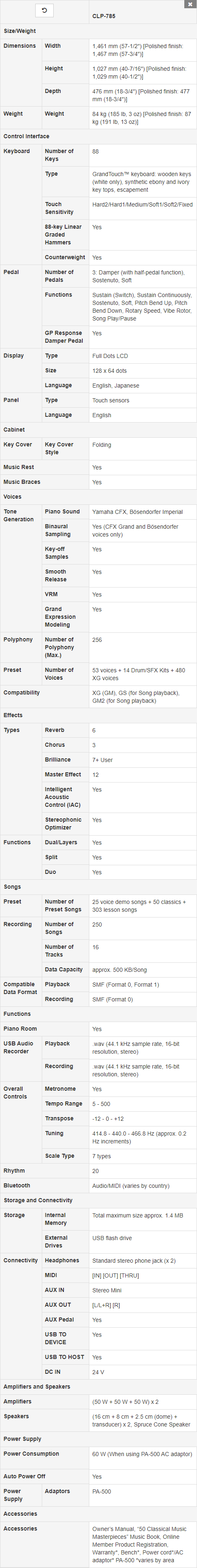 Yamaha Clavinova CLP-785 Digital Piano With Piano Bench - Black (CLP785 ...